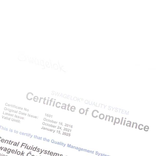 Certificates | Swagelok | Your partner for fluid systems | Swagelok