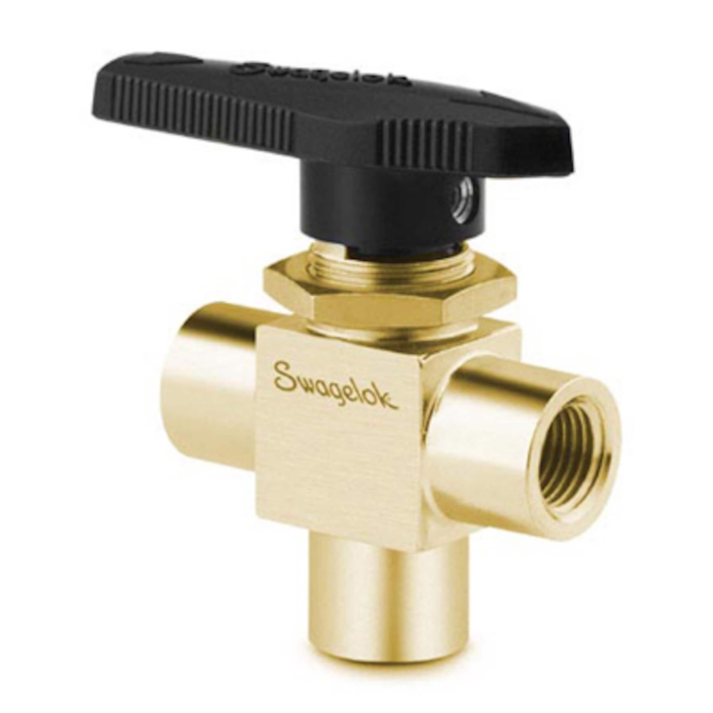 Brass 1-Piece 40 Series 3-Way Ball Valve, 0.75 Cv, 1/4 in. Female ISO ...
