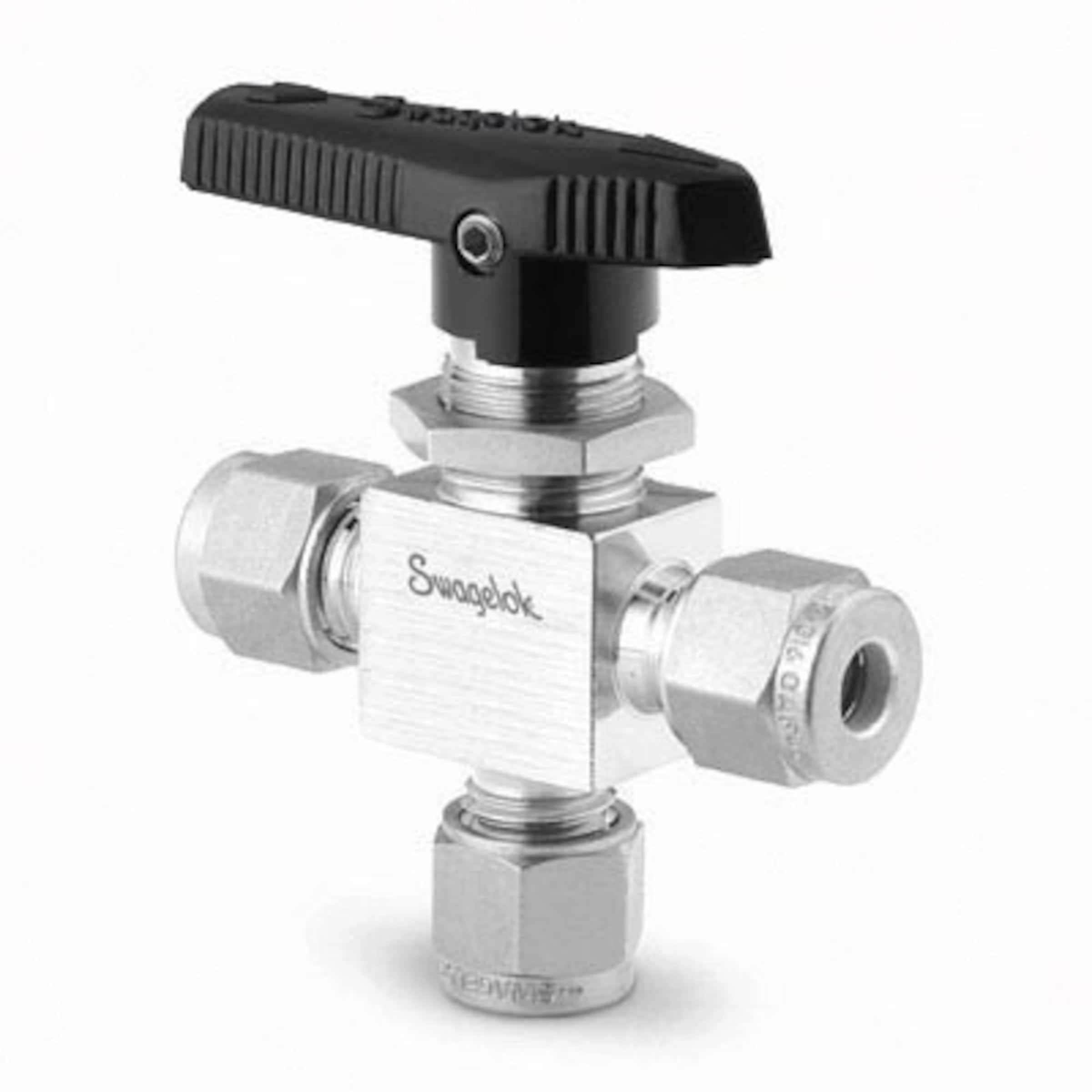 Stainless Steel 1-Piece 40G Series 3-Way Ball Valve, 0.15 Cv, 1/8 in ...
