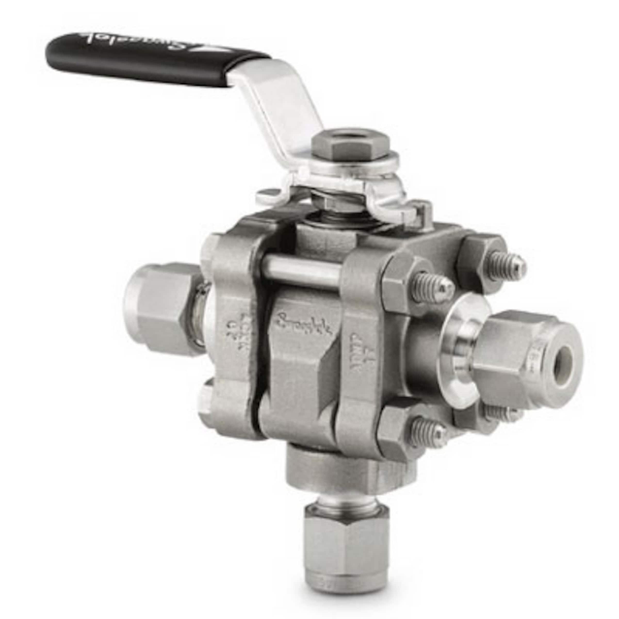 Stainless Steel 3-Piece 60 Series 3-Way Ball Valve, Reinforced PTFE ...