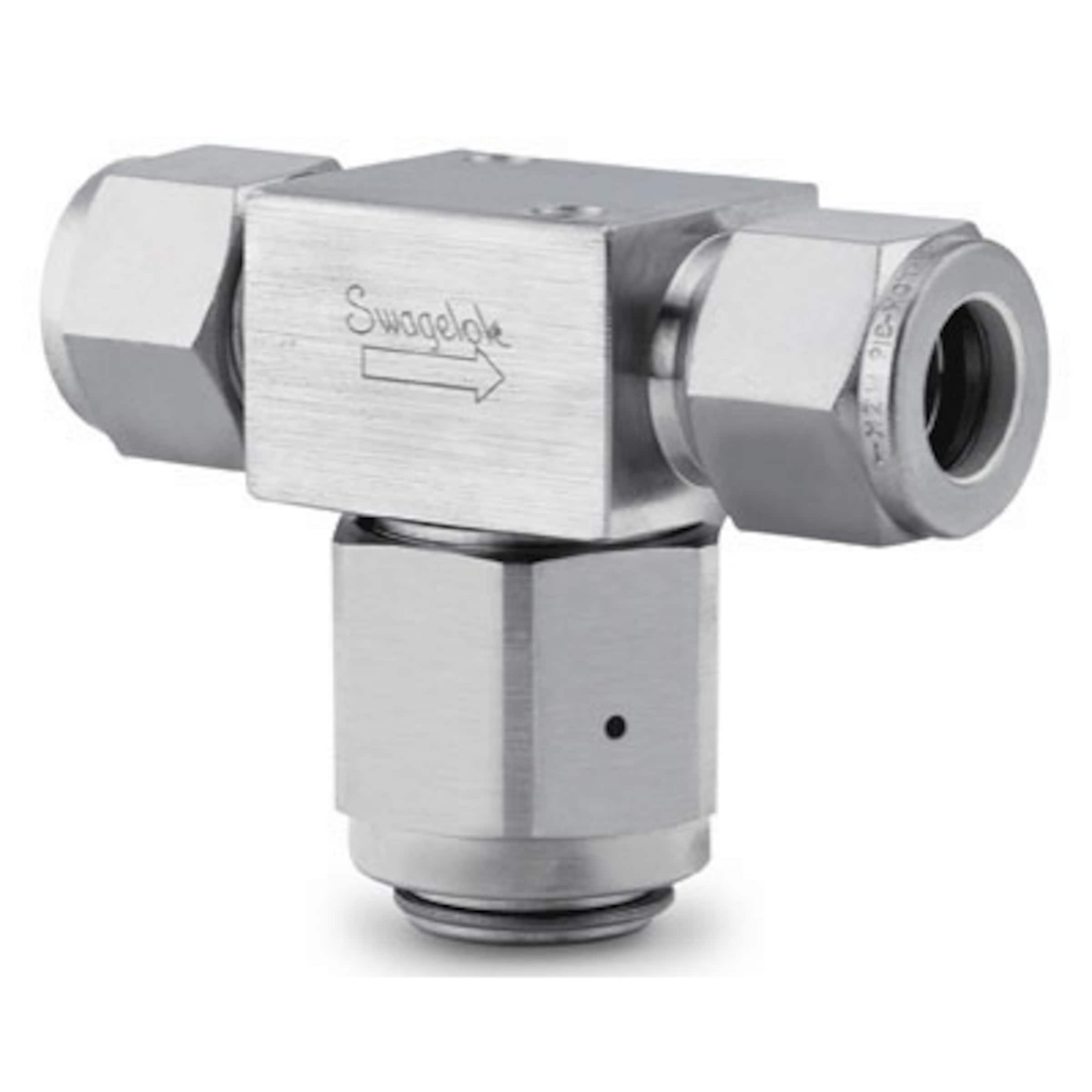 Stainless Steel Tee-Type Particulate Filter, 3/8 in. Swagelok Tube Fitting, 15 Micron Pore Size ...